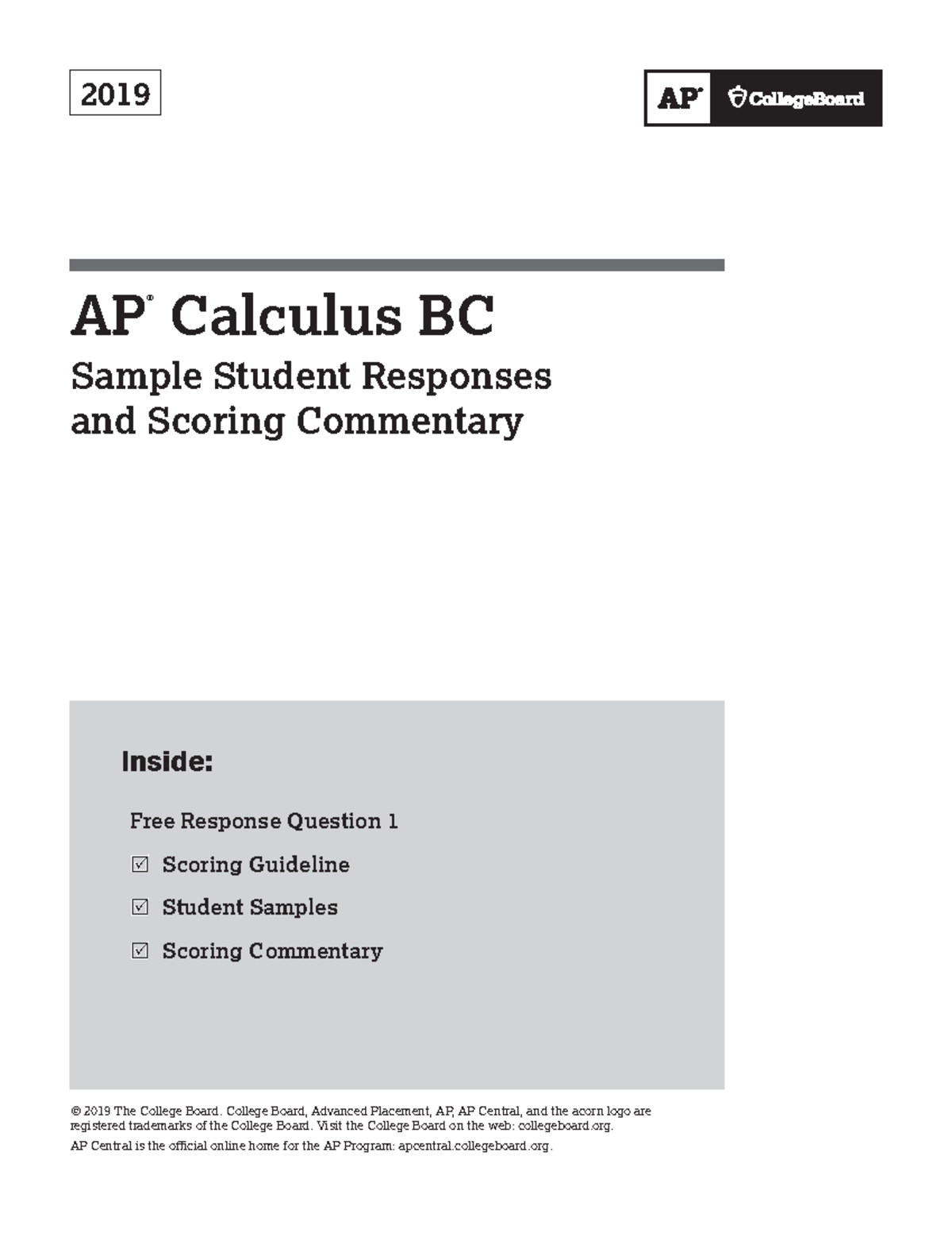 Httpsapcentral.collegeboard - 2019 AP ® Calculus BC Sample Student ...