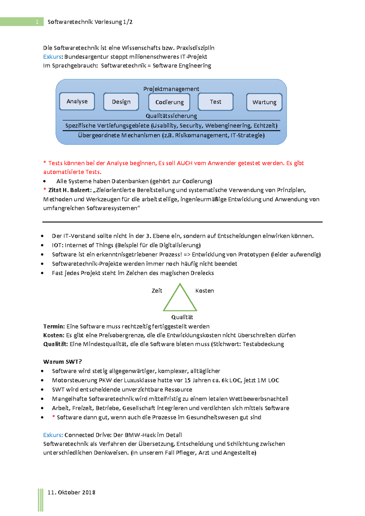 Vorlesung 1 und 2 SWT - 1 Softwaretechnik Vorlesung 1/2 Die Softwaretechnik ist eine ...