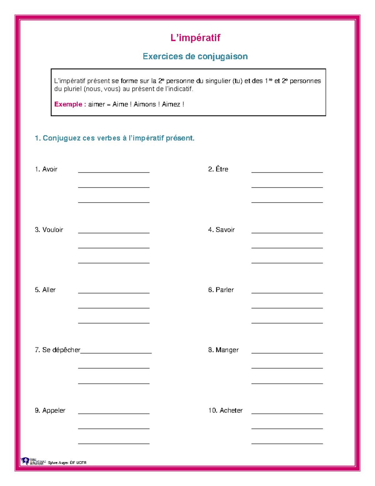 L'imperatif Exercices et corrige - L’impératif Exercices de conjugaison ...