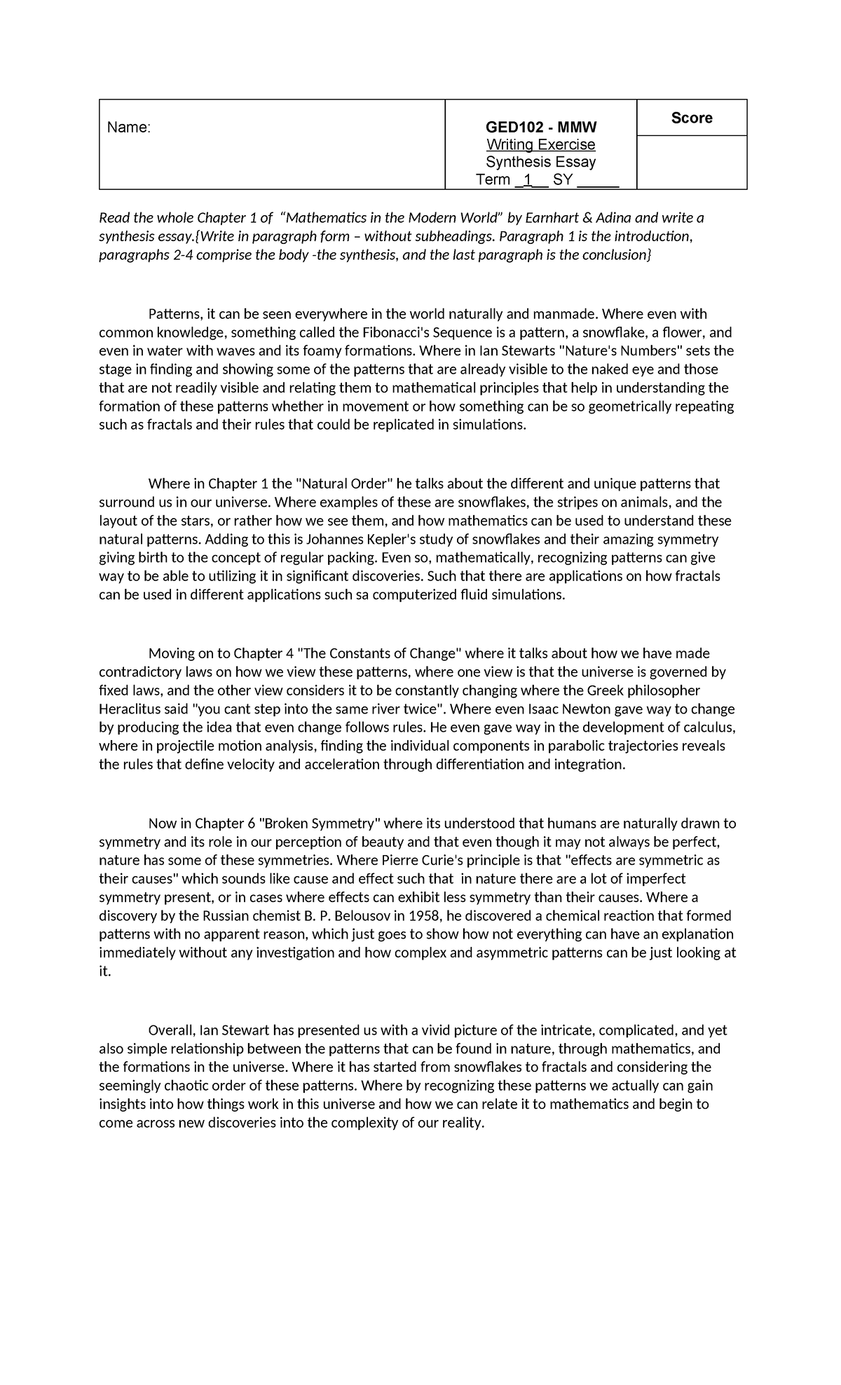 GED102 Synthesispaper - Name: GED102 - MMW Writing Exercise Synthesis ...