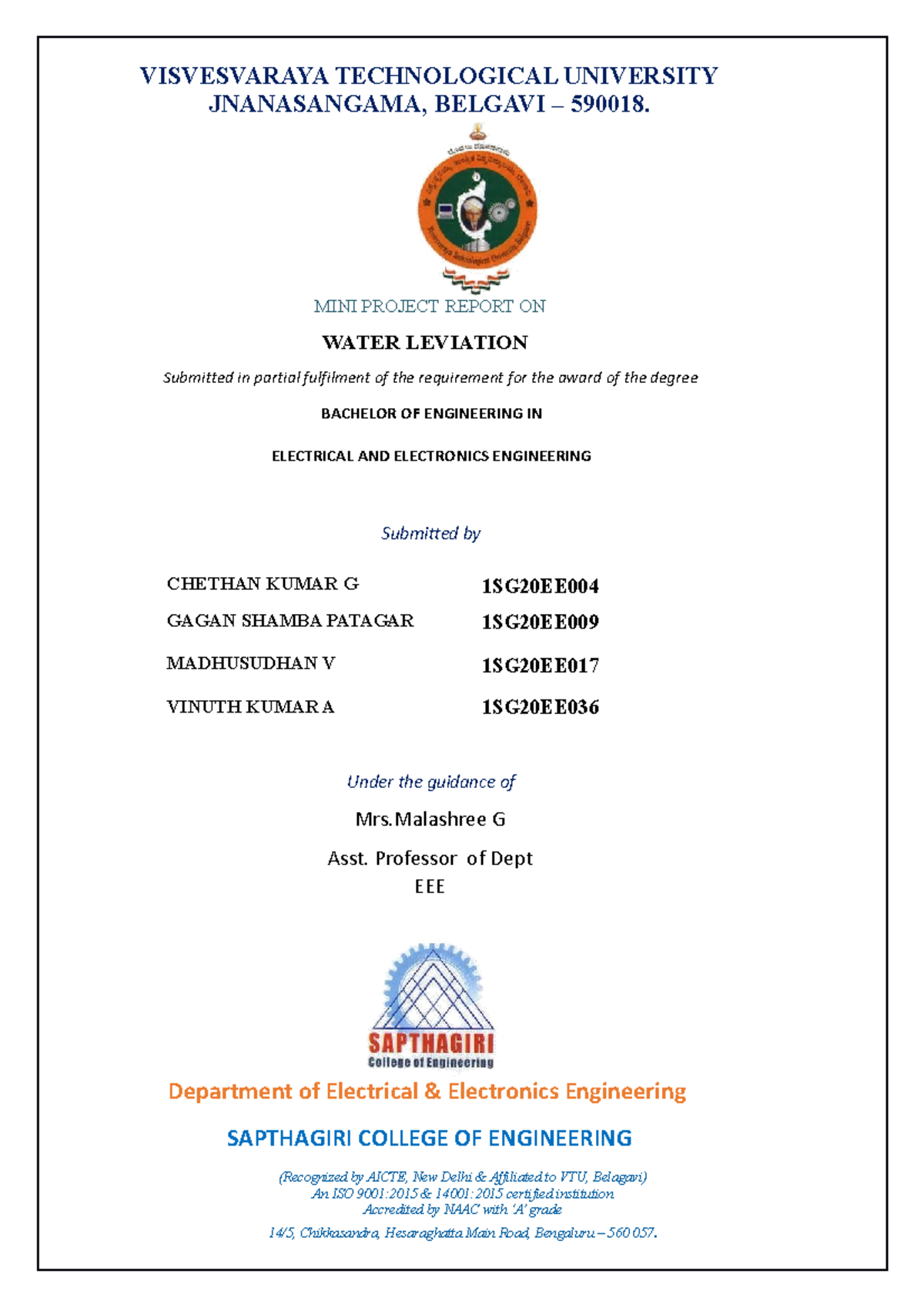 Batch 10 - project - VISVESVARAYA TECHNOLOGICAL UNIVERSITY JNANASANGAMA ...