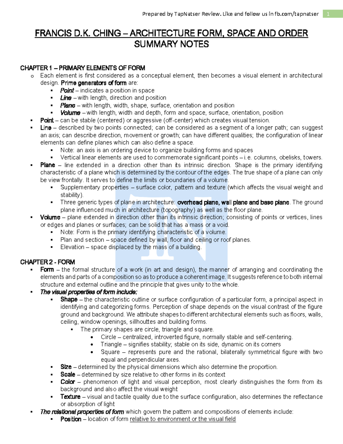 DK Ching Summary Notes - Architecture Form, Space and Order - FRANCIS D ...