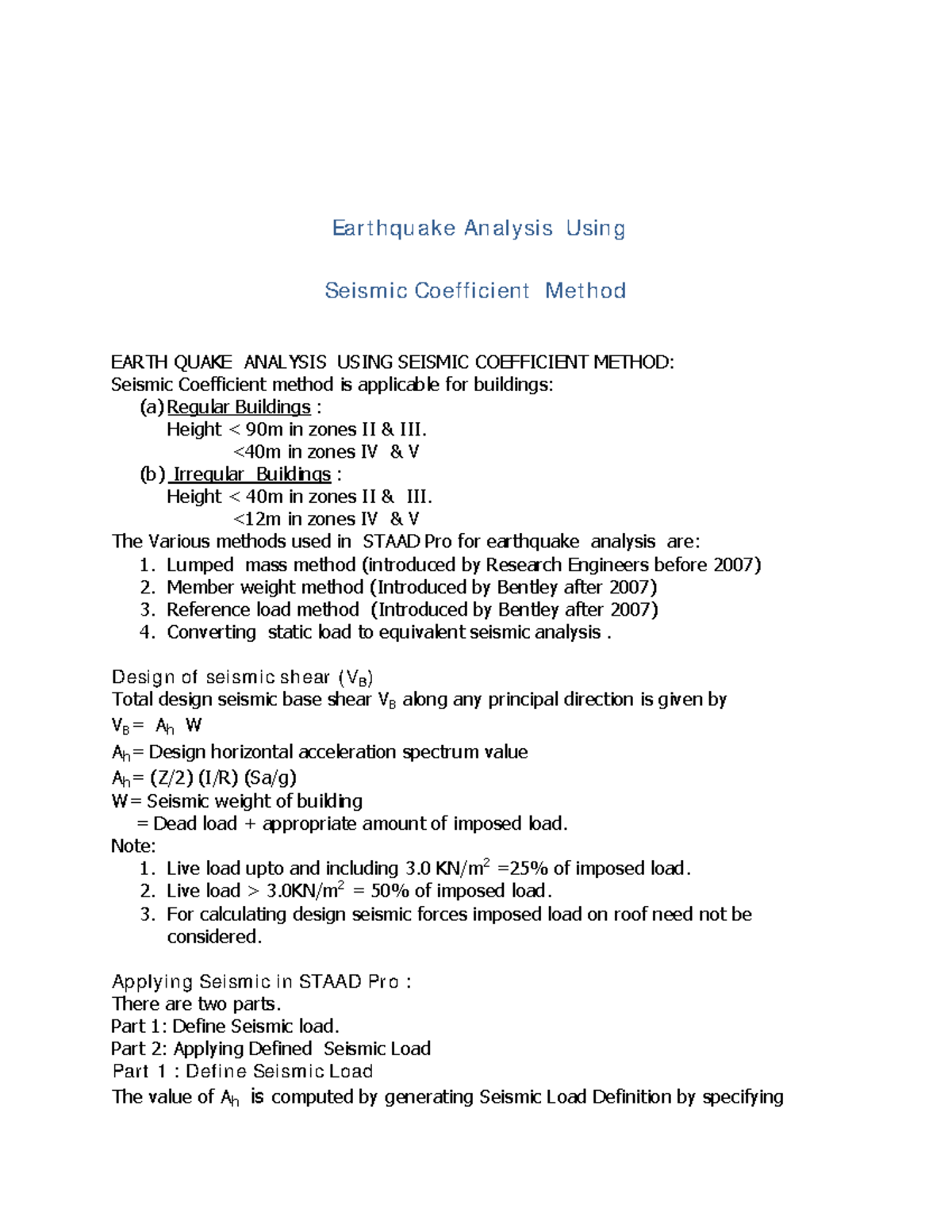 Earthquake Analysis procedure - Earthquake Analysis Using Seismic ...
