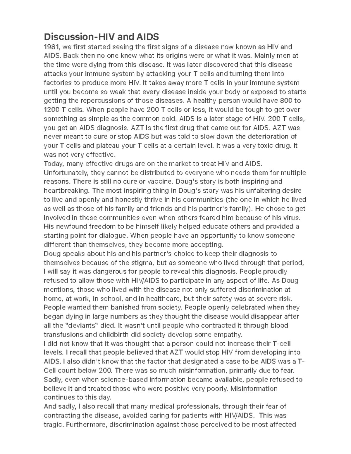 Discussion-HIV and AIDS - Discussion-HIV and AIDS 1981, we first ...