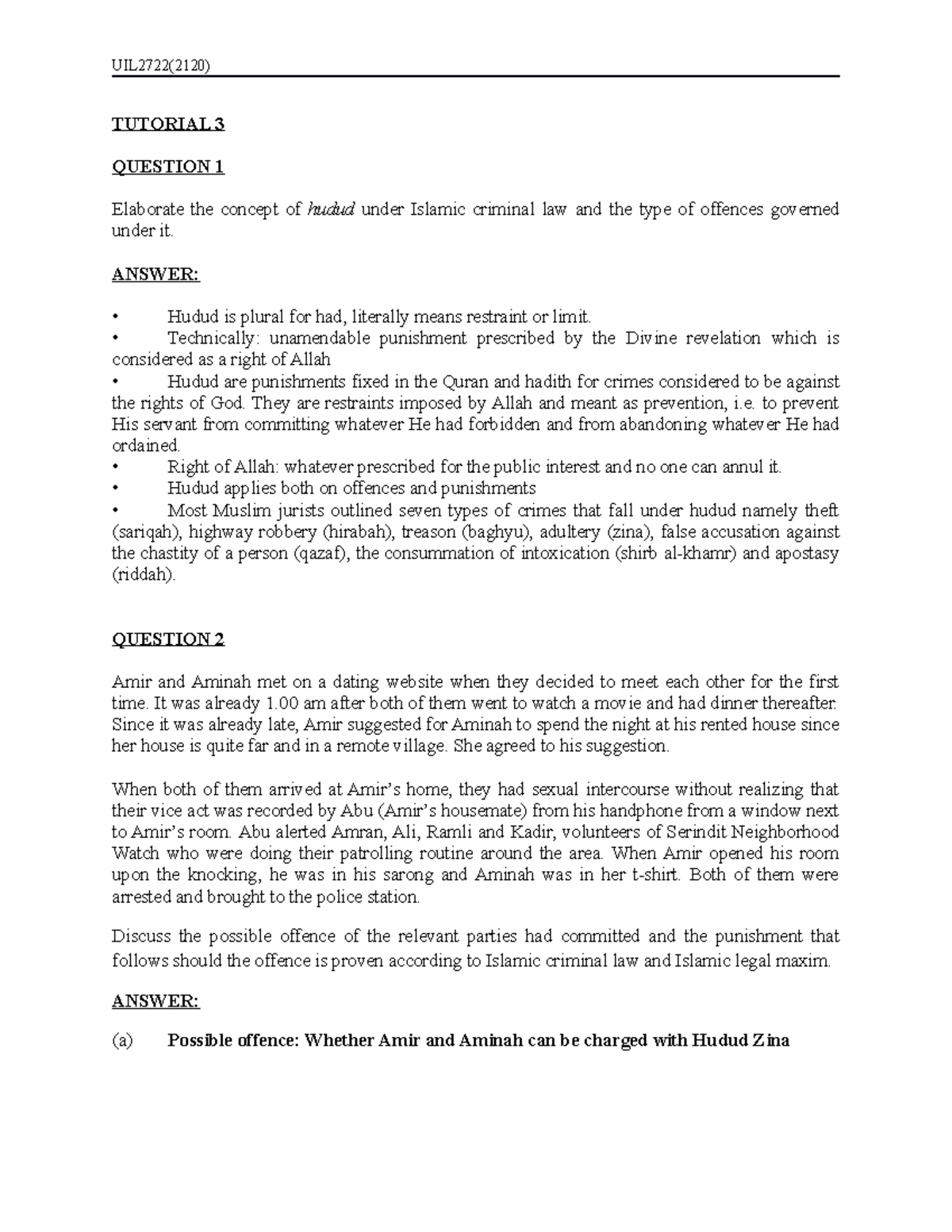 Tutorial 3 answer tutorial 3 answer tutorial 3 - UIL2722(2120) TUTORIAL ...