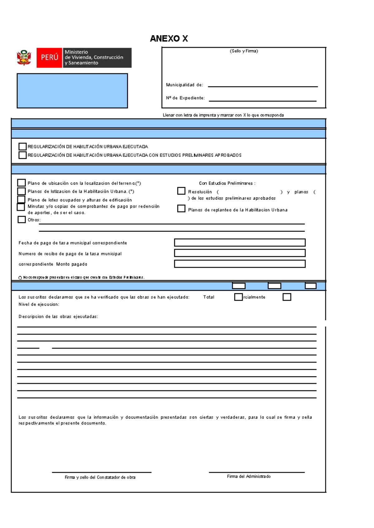X - Anexo G REG HURB Ejecutadas - Pa ANEXO X Llenar con letra de imprenta y marcar con X lo que ...