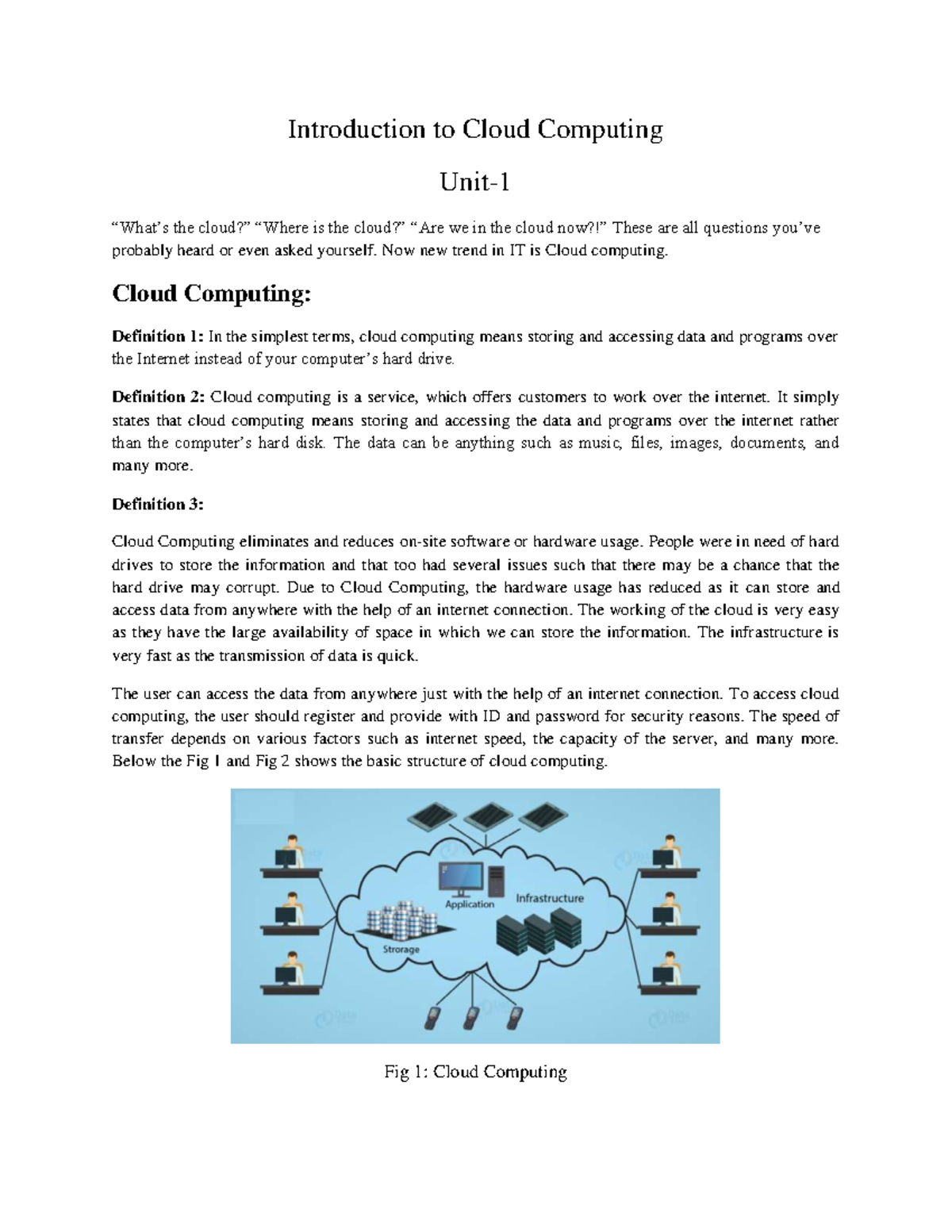 Notes unit-1 Cloud Computing - Introduction to Cloud Computing Unit- 1 ...