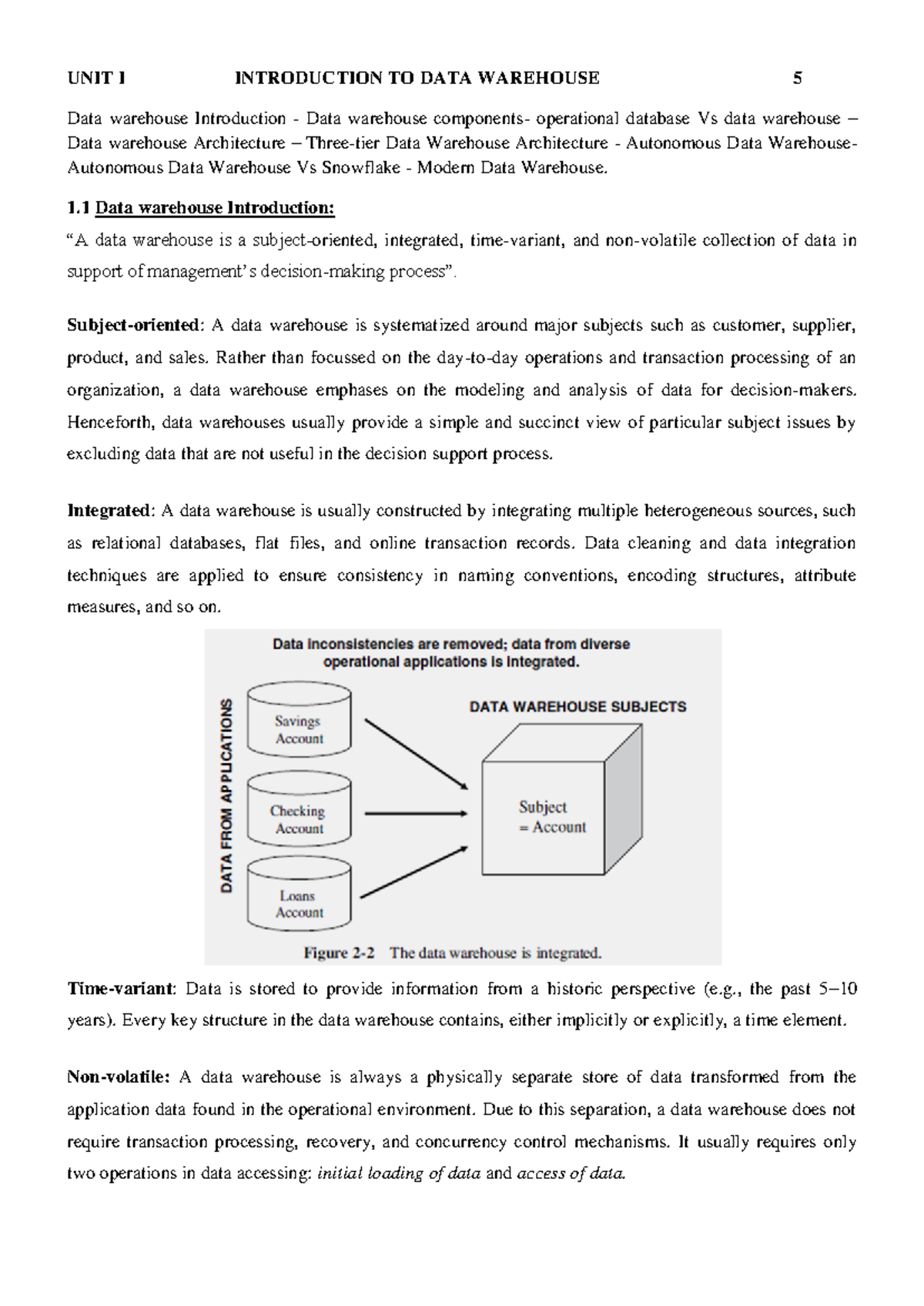 CCS341 Data Warehousing first 2 units notes - UNIT I INTRODUCTION TO ...