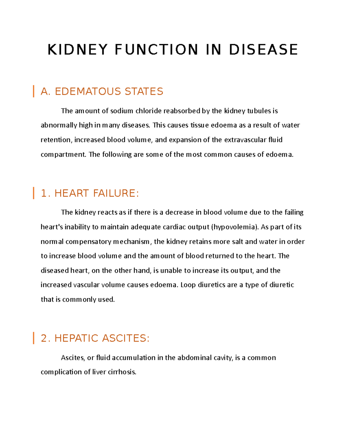Kidney Function IN Disease - KIDNEY FUNCTION IN DISEASE A. EDEMATOUS ...