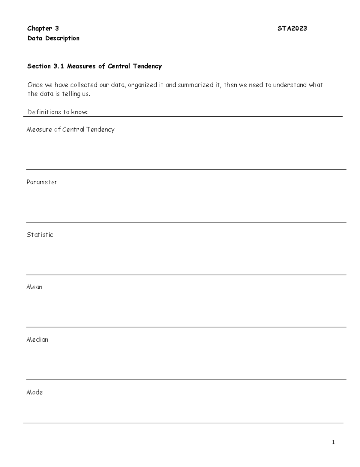 Chapter 03 Lecture Notes - Chapter 3 STA Data Description Section 3 ...