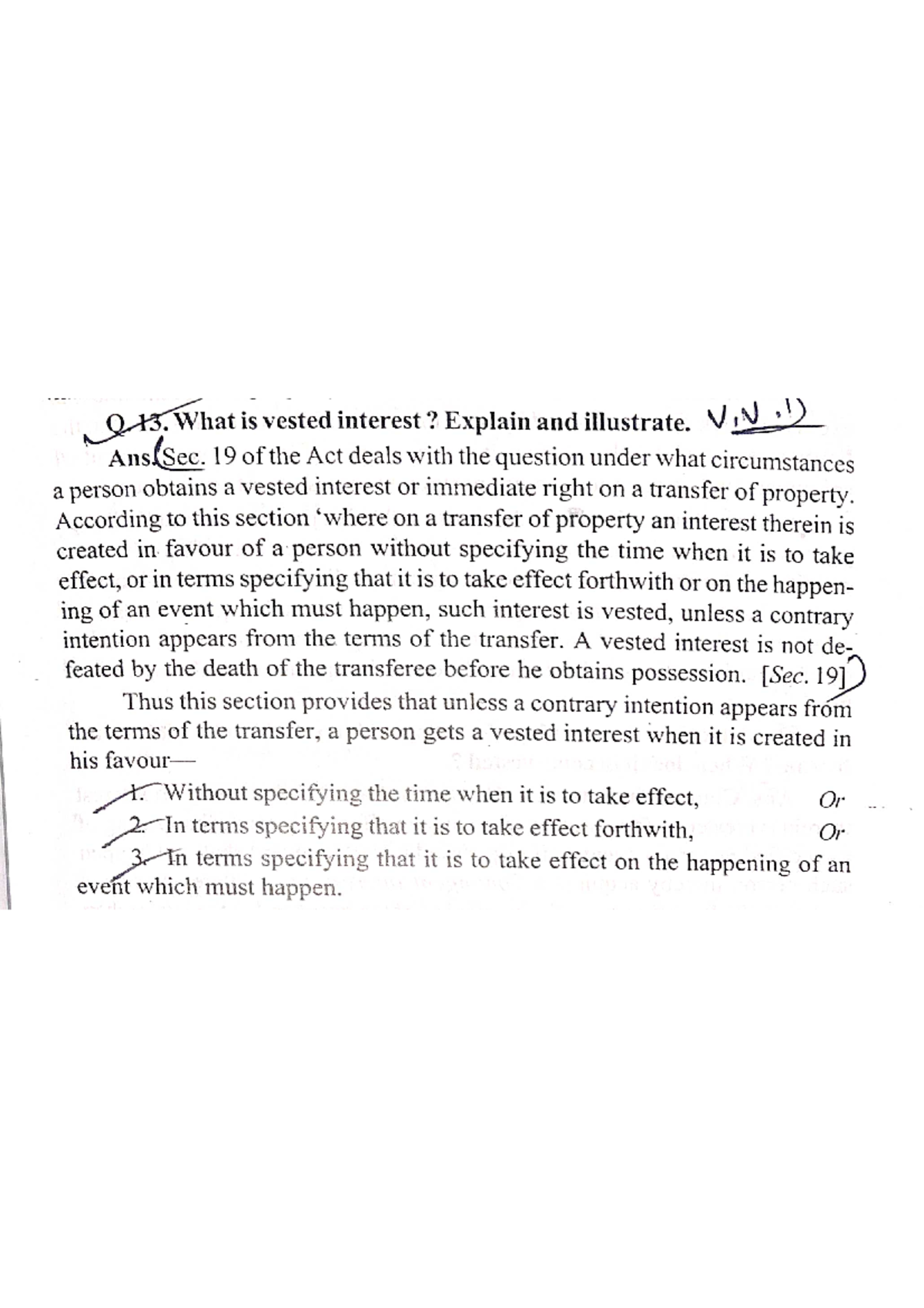 Vested Interest SEC 19 - Important notes - Bachelor of law - Studocu