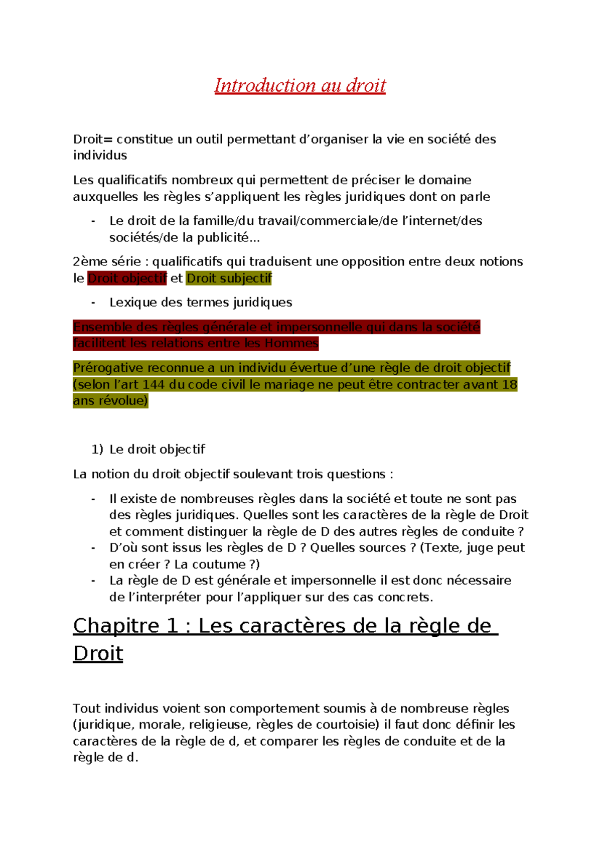 Cours d'introduction au droit - Introduction au droit Droit= constitue un outil permettant - Studocu