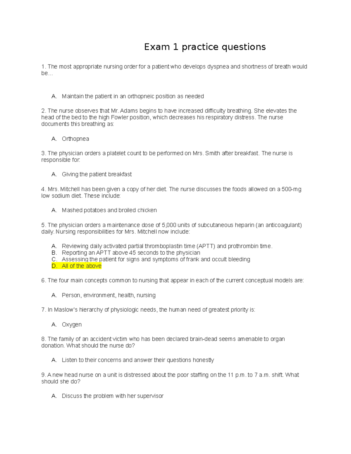 Exam 1 practice questions - Exam 1 practice questions The most ...