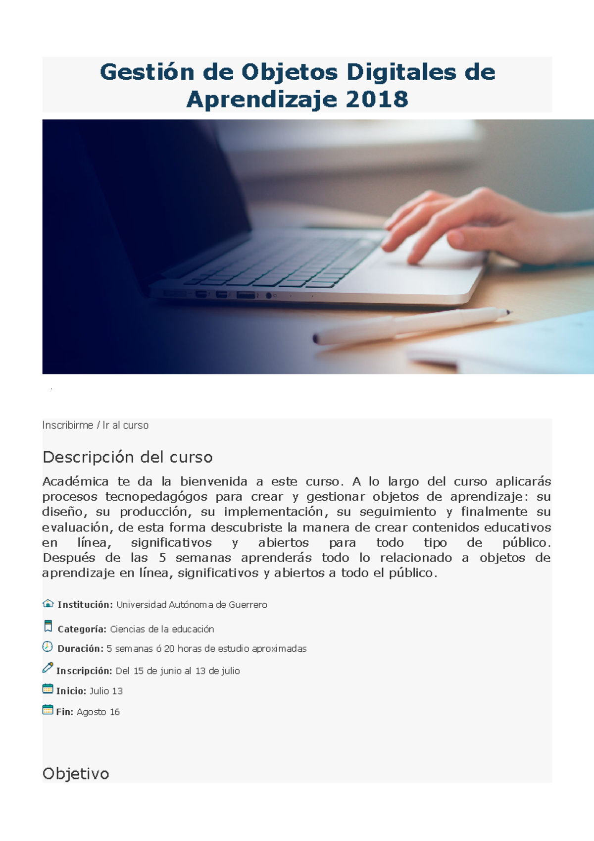 Gestión de Objetos Digitales de Aprendizaje 2018 - Gestión de Objetos ...