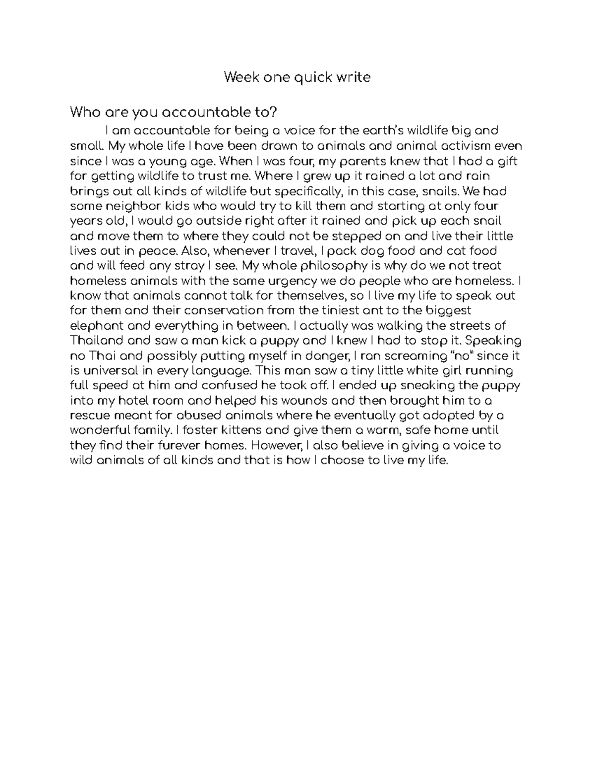 Week one quickwrite - weekly journal entry for final paper. - Week one ...