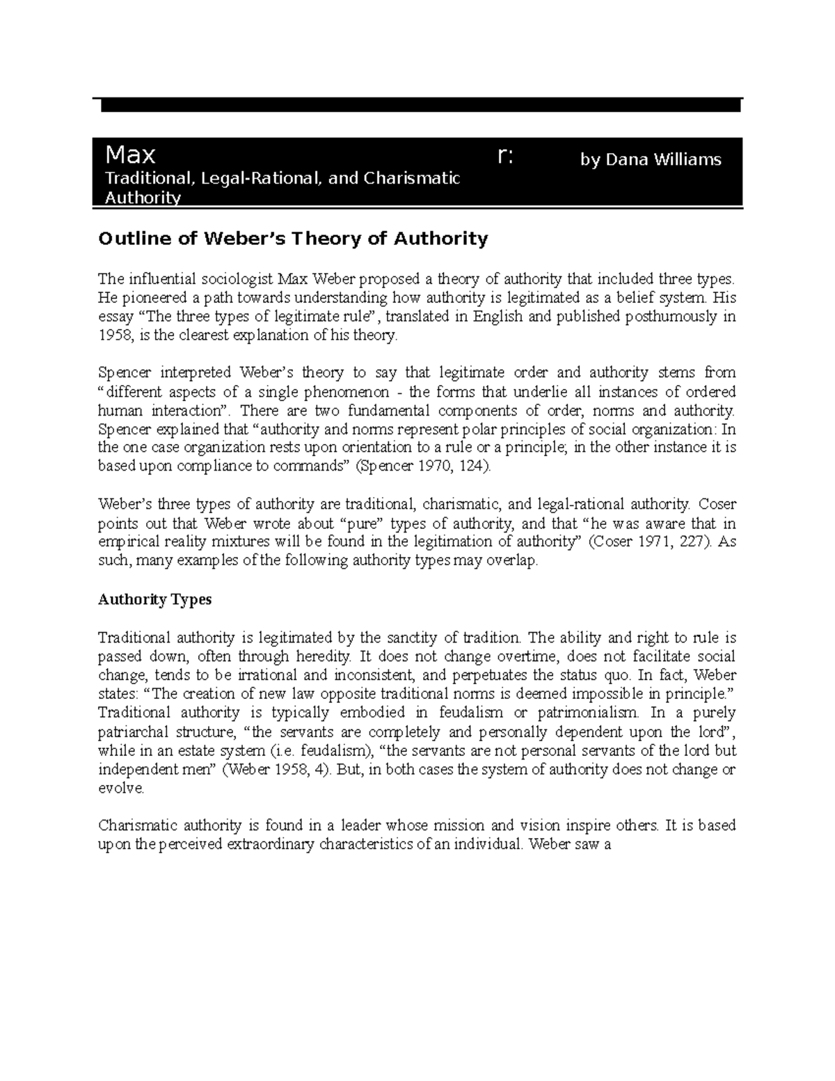 Max Weber Traditional, Legal-Rational, and Charismatic Authority by ...