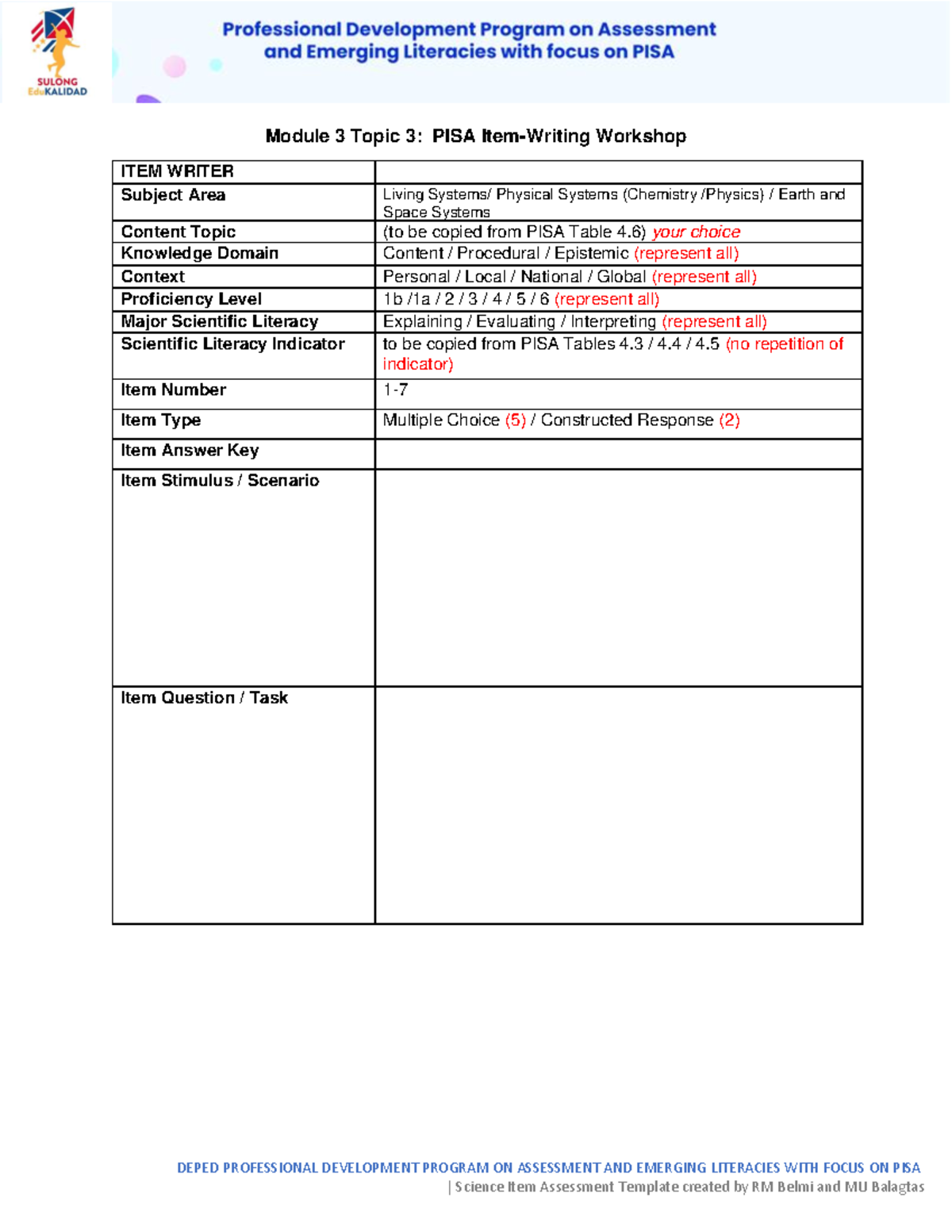 RTK Biology Items template form 1 - DEPED PROFESSIONAL DEVELOPMENT ...
