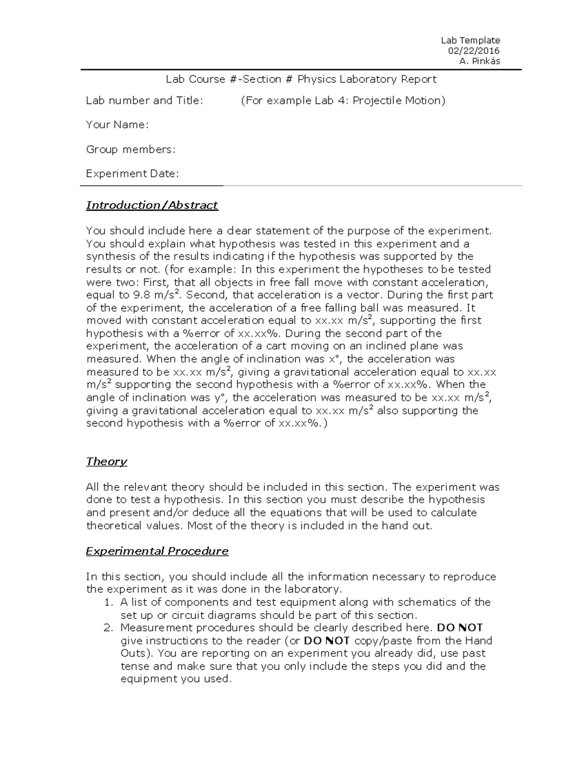 Template - Lab Template 02/22/ A. Pinkás Lab Course #-Section # Physics ...