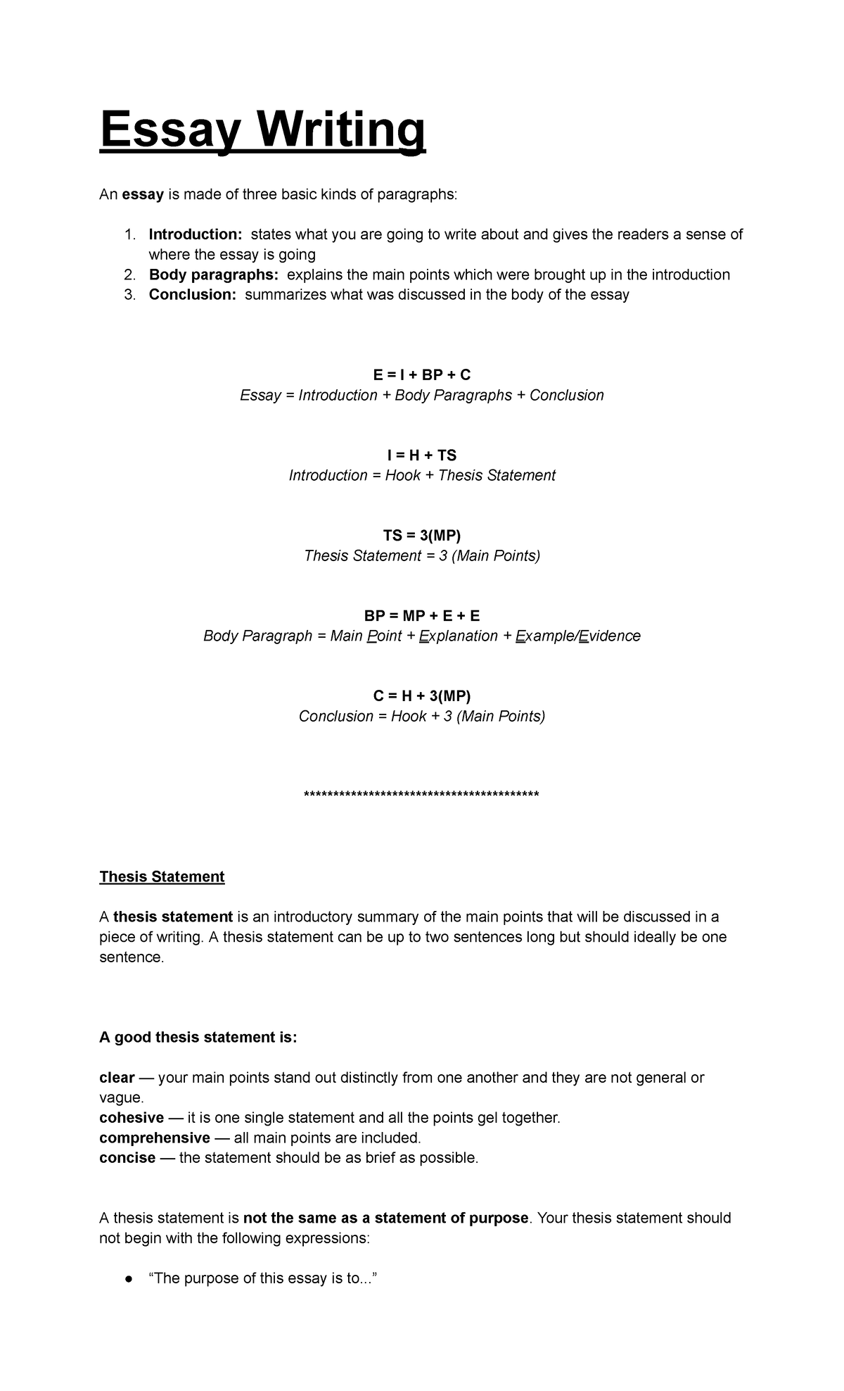 Essay Writing - notes - Essay Writing An essay is made of three basic ...