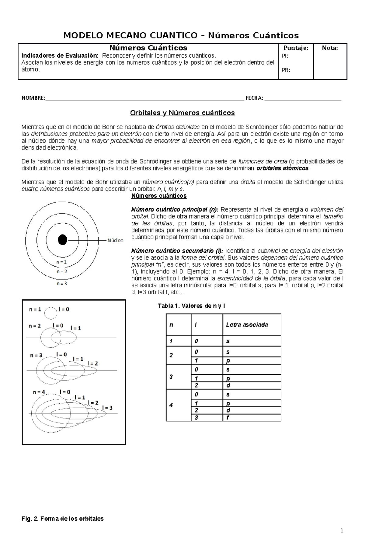 Guía Modelo M-M-C (Numeros cuanticos) - MODELO MECANO CUANTICO – Números Cuánticos Números ...