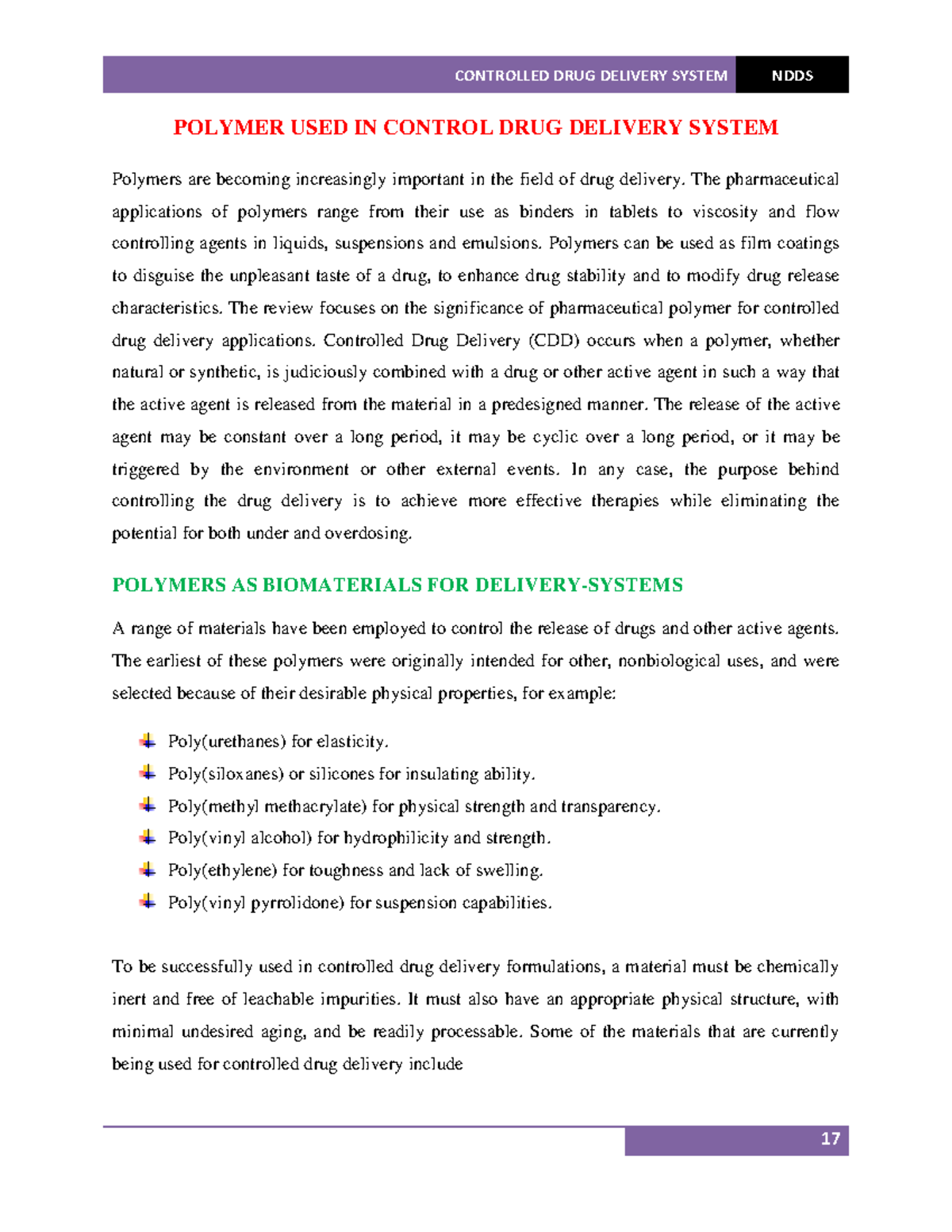 Polymer - POLYMER USED IN CONTROL DRUG DELIVERY SYSTEM Polymers are ...