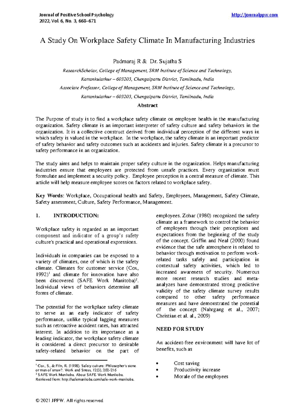 A+ Study+ON+ Workplace+ Safety+ Climate+IN+ Manufacturing+ Industries ...