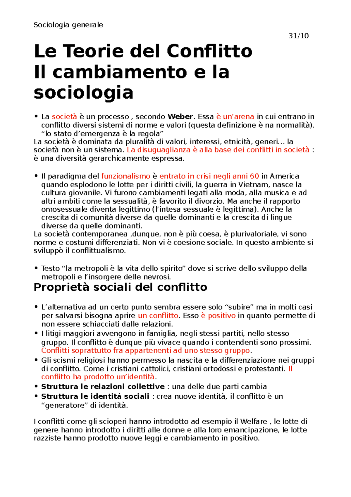 Sociologia Generale, teorie del conflitto all'etnometodologia ...