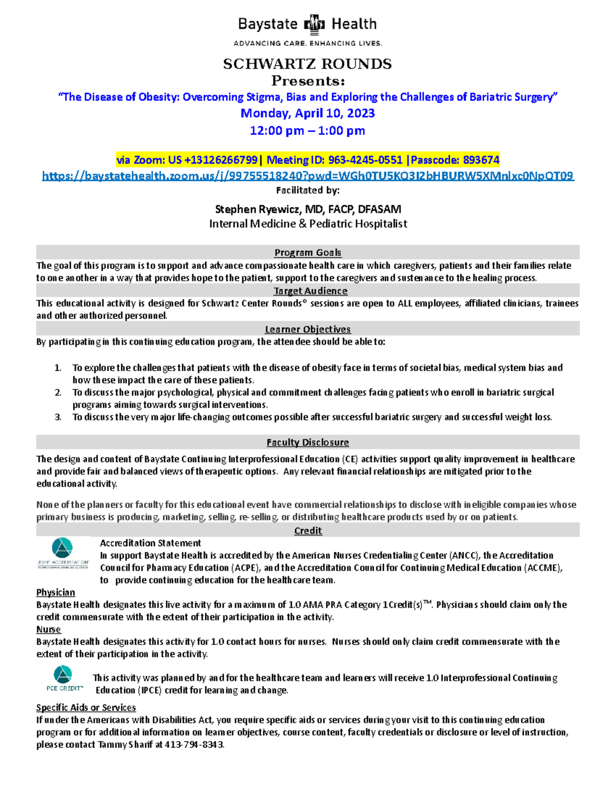 Schwartz Flyer 04.10.23 NEW - SCHWARTZ ROUNDS Presents: “The Disease of ...