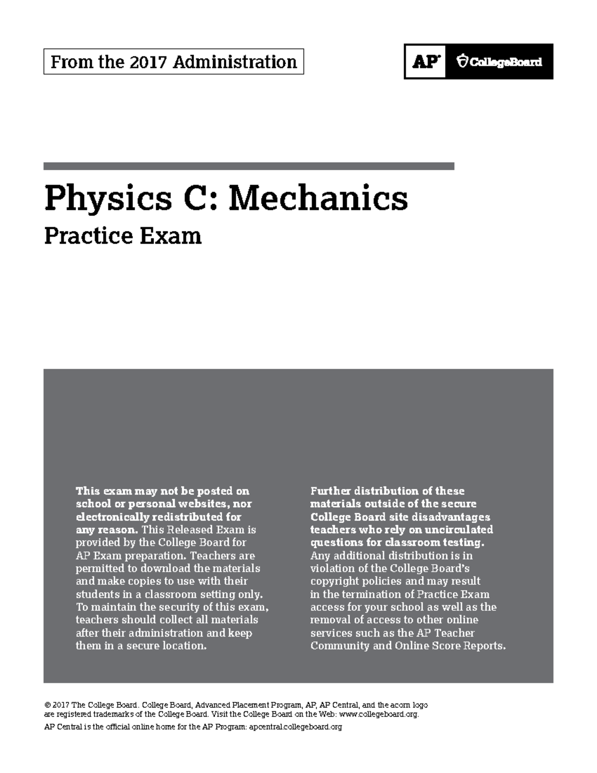 AP Mechanics 2017 - Practice exam 2017 - From the 2017 Administration ...