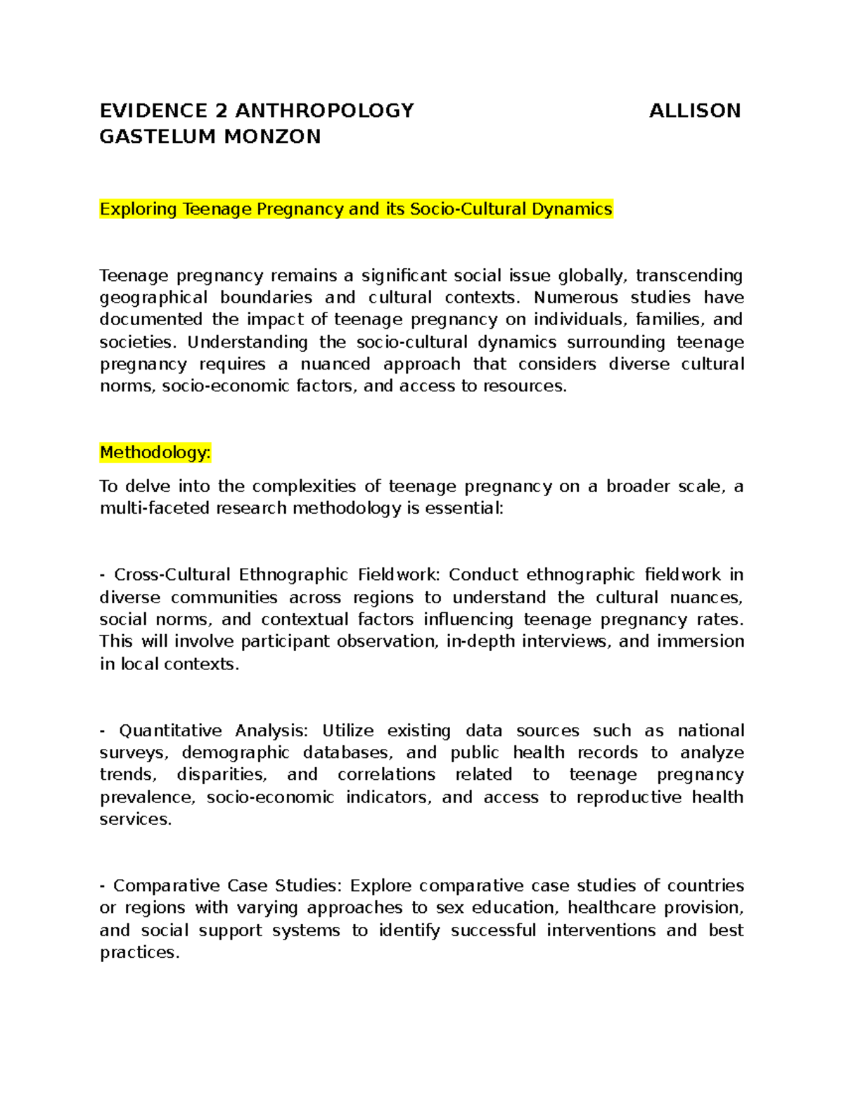 Evidence 2 Anthropology - EVIDENCE 2 ANTHROPOLOGY ALLISON GASTELUM ...