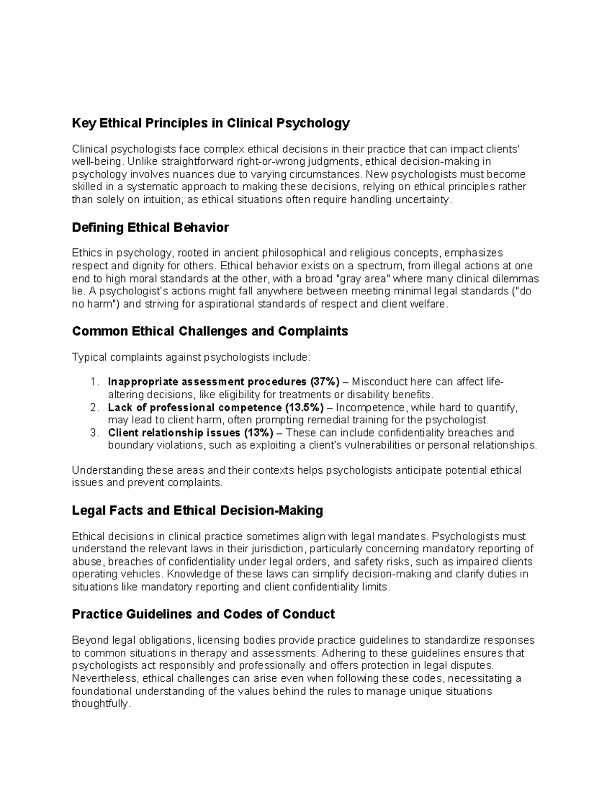 Clinical psychology - Key Ethical Principles in Clinical Psychology ...