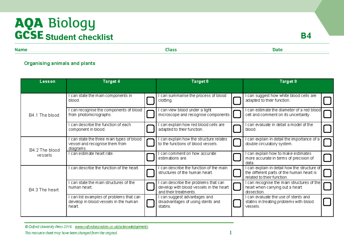 B4 list - Student checklist B 4 © Oxford University Press 2016 ...
