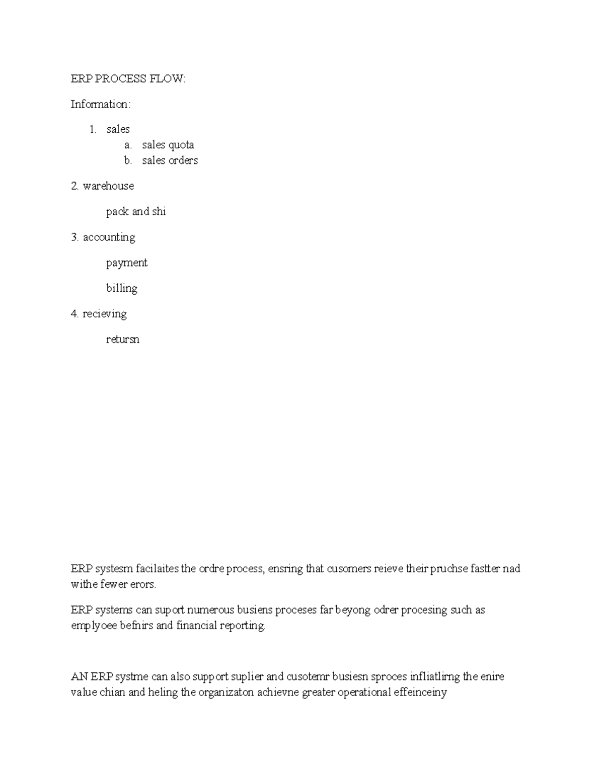 Process Flow - ERP PROCESS FLOW: Information: sales a. sales quota b ...