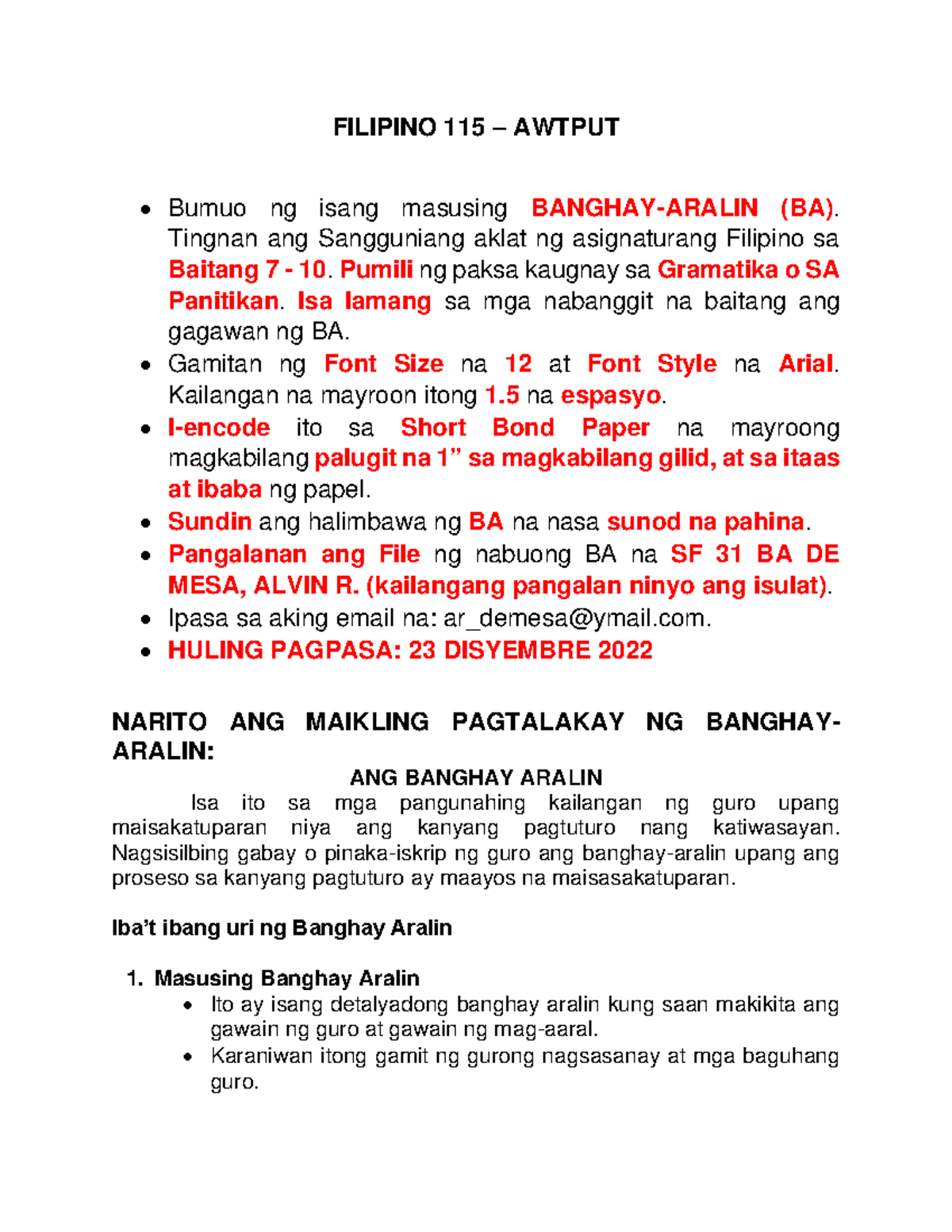 Filipino 115 Final Awtput 1 - FILIPINO 115 – AWTPUT • Bumuo ng isang ...