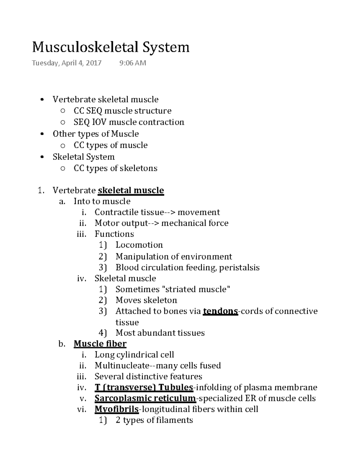 Musculoskeletal System - Vertebrate skeletal muscle a. Into to muscle i ...