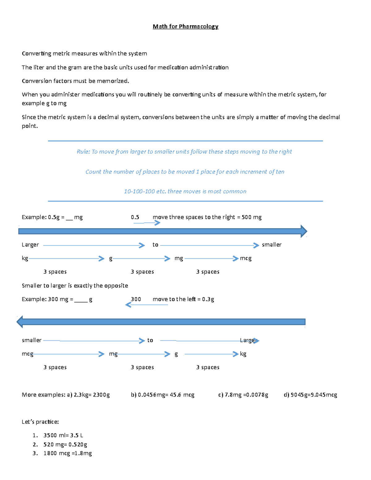 Math for Pharmacology 18 - Math for Pharmacology Converting metric ...