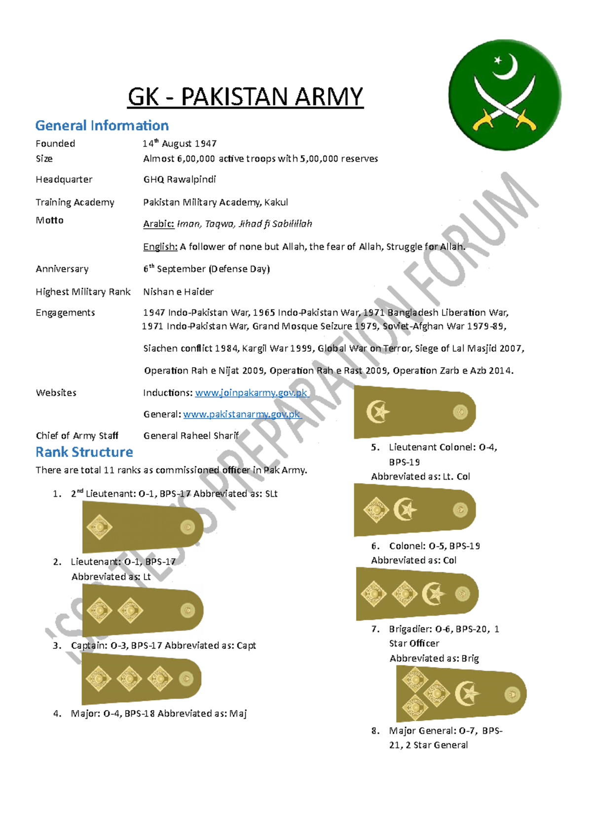 GK%20-%20Pakistan%20Army - GK - PAKISTAN ARMY General Information Founded 14 th August 1947 Size ...