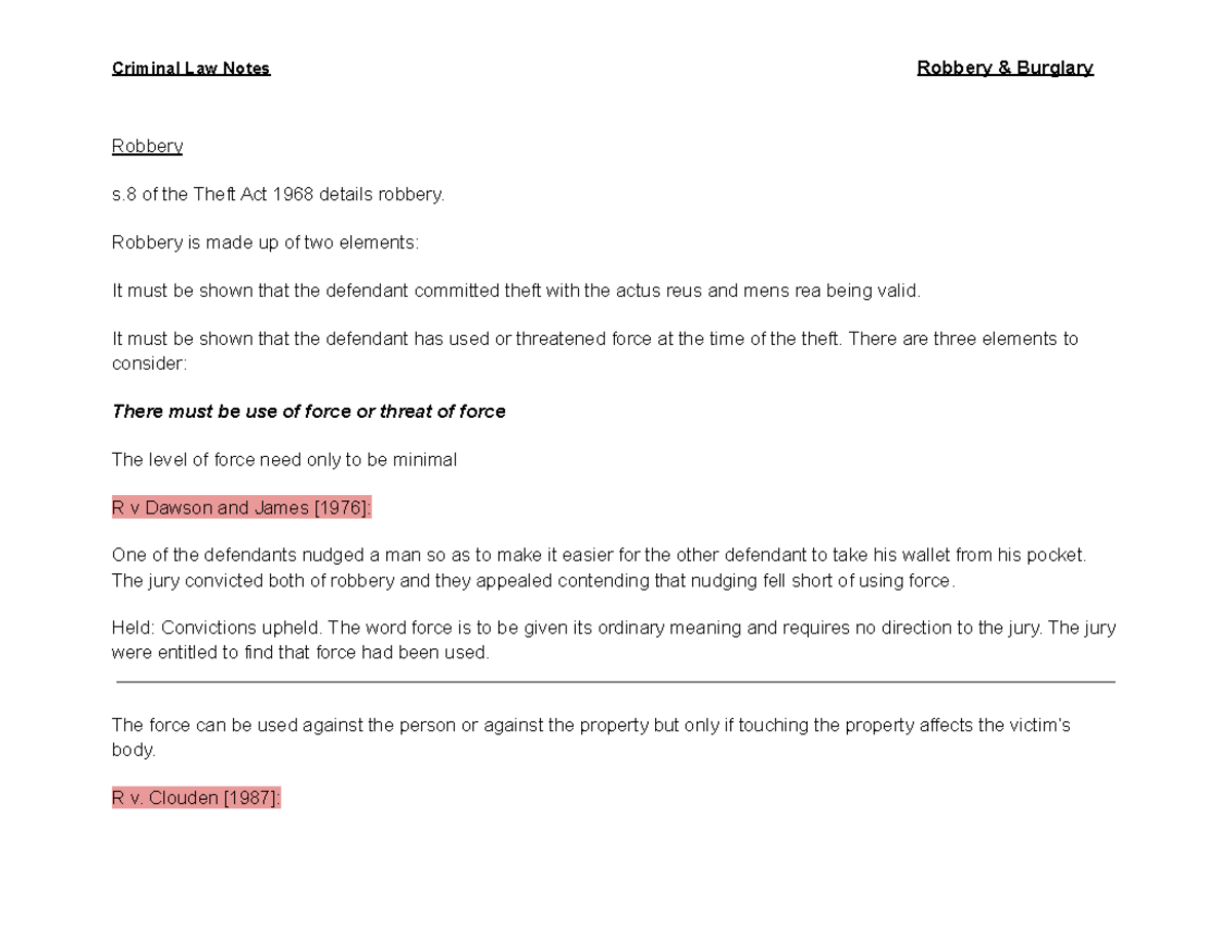 Robbery & Burglary - Robbery s of the Theft Act 1968 details robbery ...