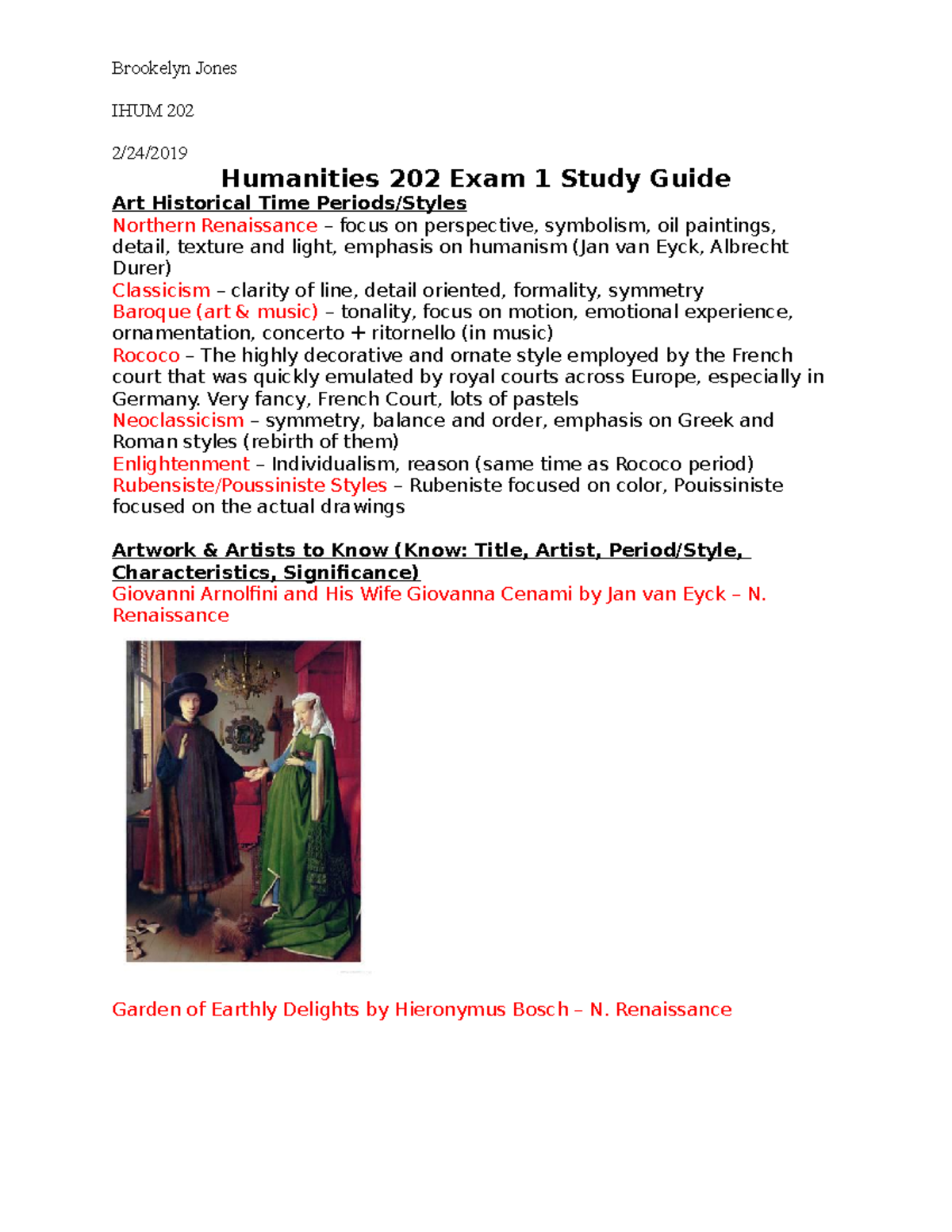 IHUM Exam 1 Study Guide - IHUM 202 2/24/ Humanities 202 Exam 1 Study ...