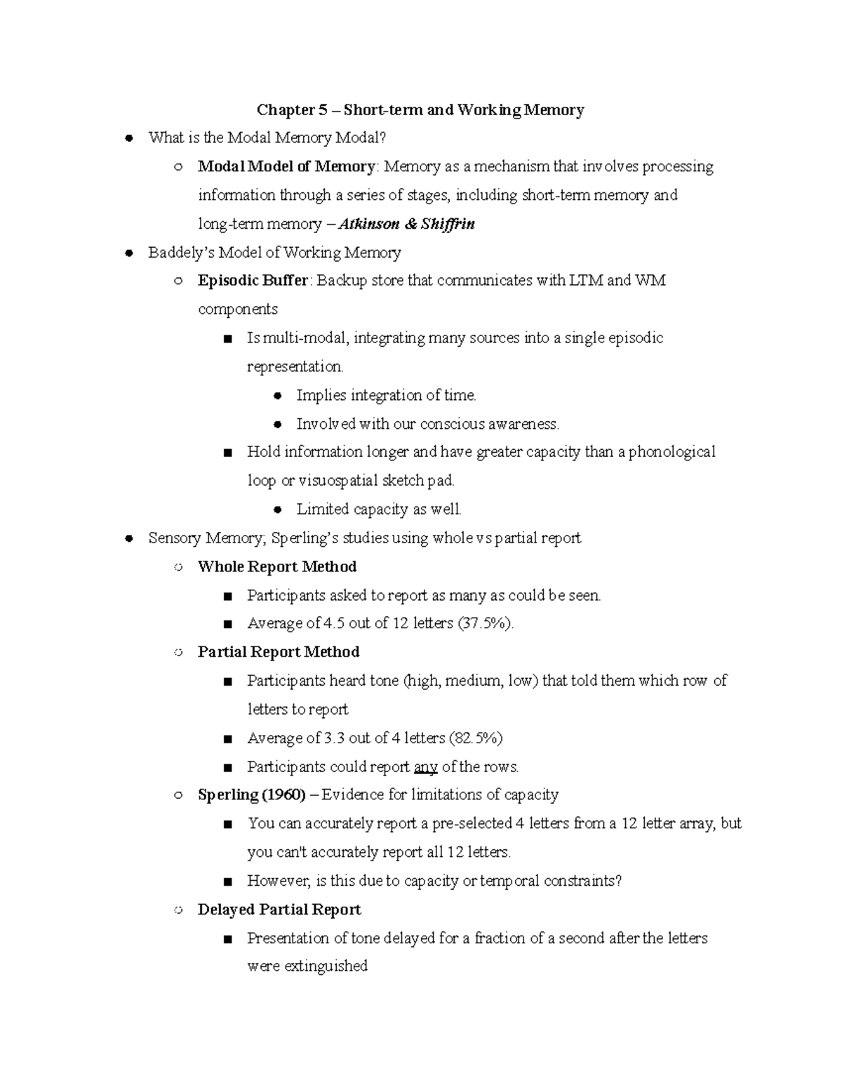 Chapter 5 – Short-term and Working Memory - Chapter 5 – Short-term and Working Memory What is ...