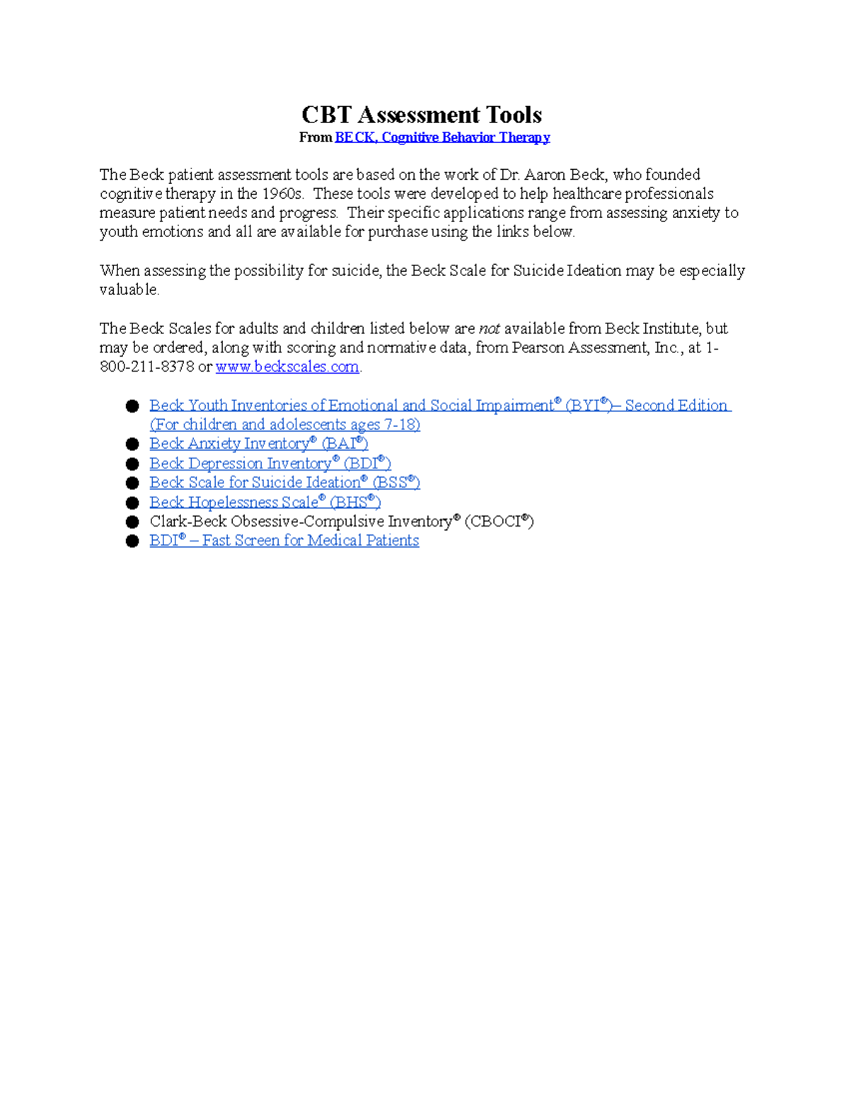CBT Assessment Tools in PDF - CBT Assessment Tools From BECK, Cognitive ...