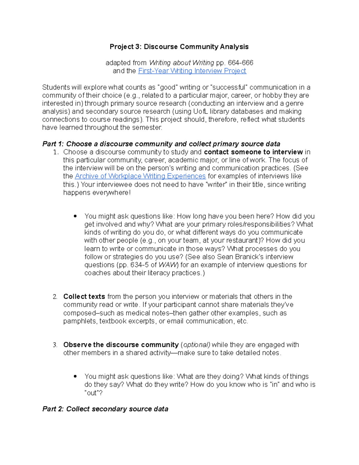 Unit 3 Project - class activity - Project 3: Discourse Community ...