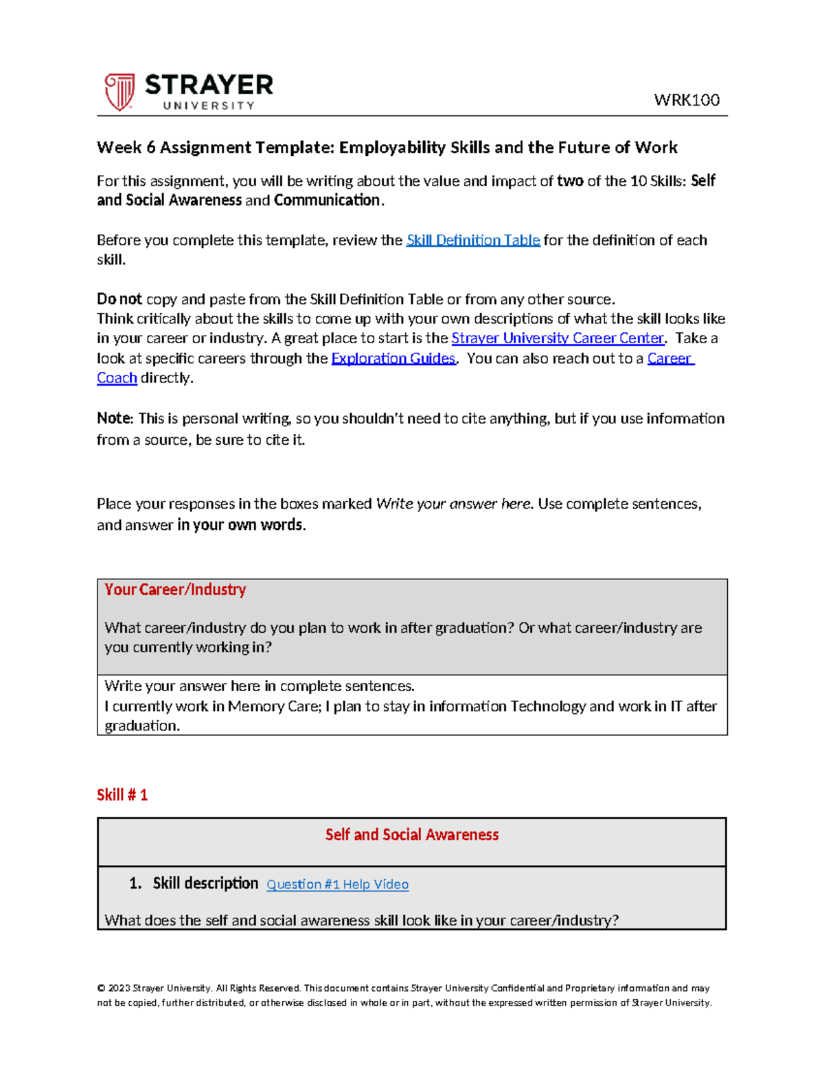 Wk6Assignment template - WRK Week 6 Assignment Template: Employability Skills and the Future of ...