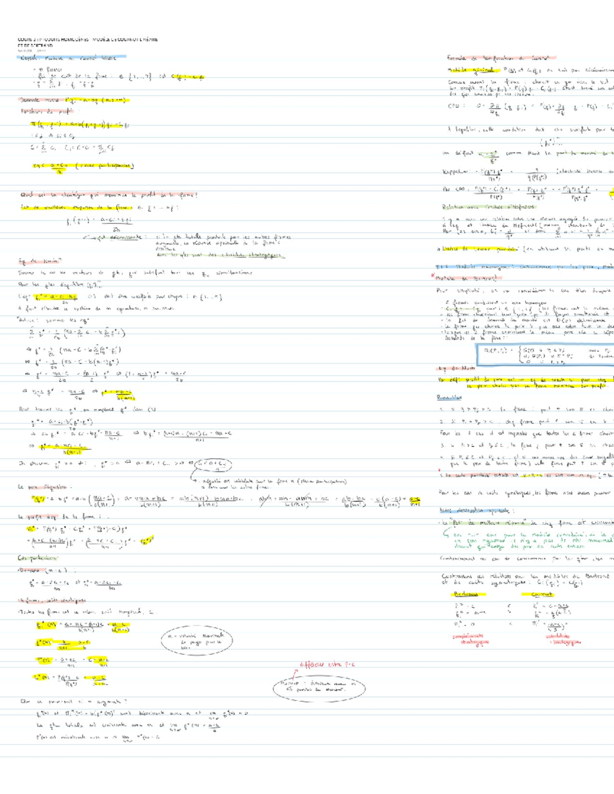 COURS 2 : PRODUITS HOMOGÈNES - MODÈLE DE COURNOT LINÉAIRE ET DE ...