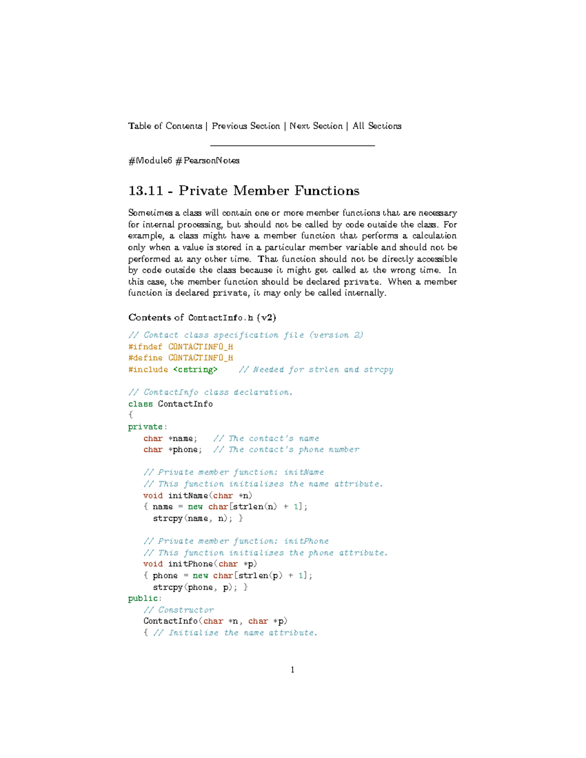 13.11 - Private Member Functions - Table of Contents | Previous Section | Next Section | All ...