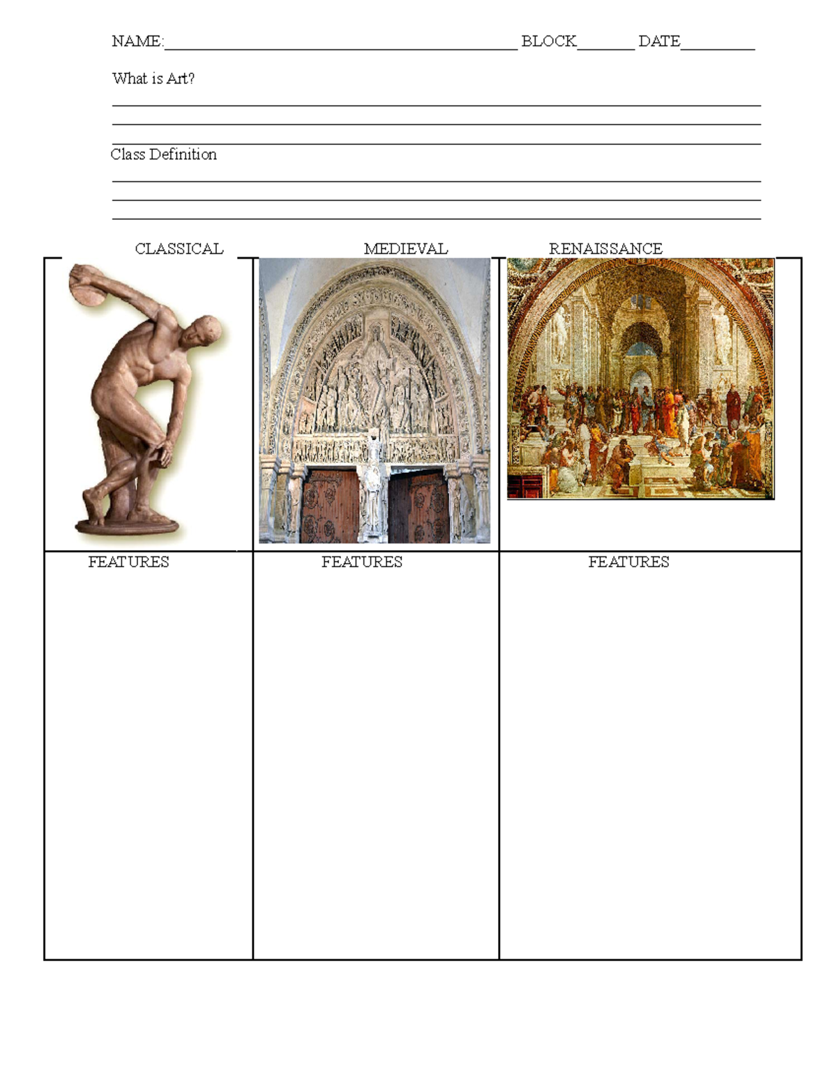 Renaissance Art Powerpoint Classicalvs Middle Agesvs Ren Art Worksheets ...
