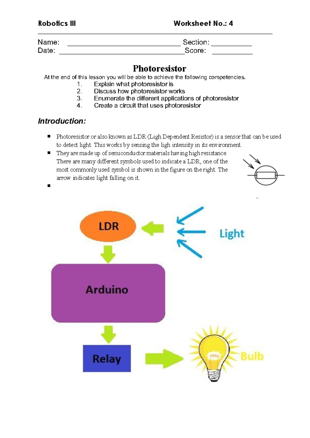 Quarter-3 Worksheet-4 Robotics-IV - Robotics III Worksheet No.: 4 - Studocu