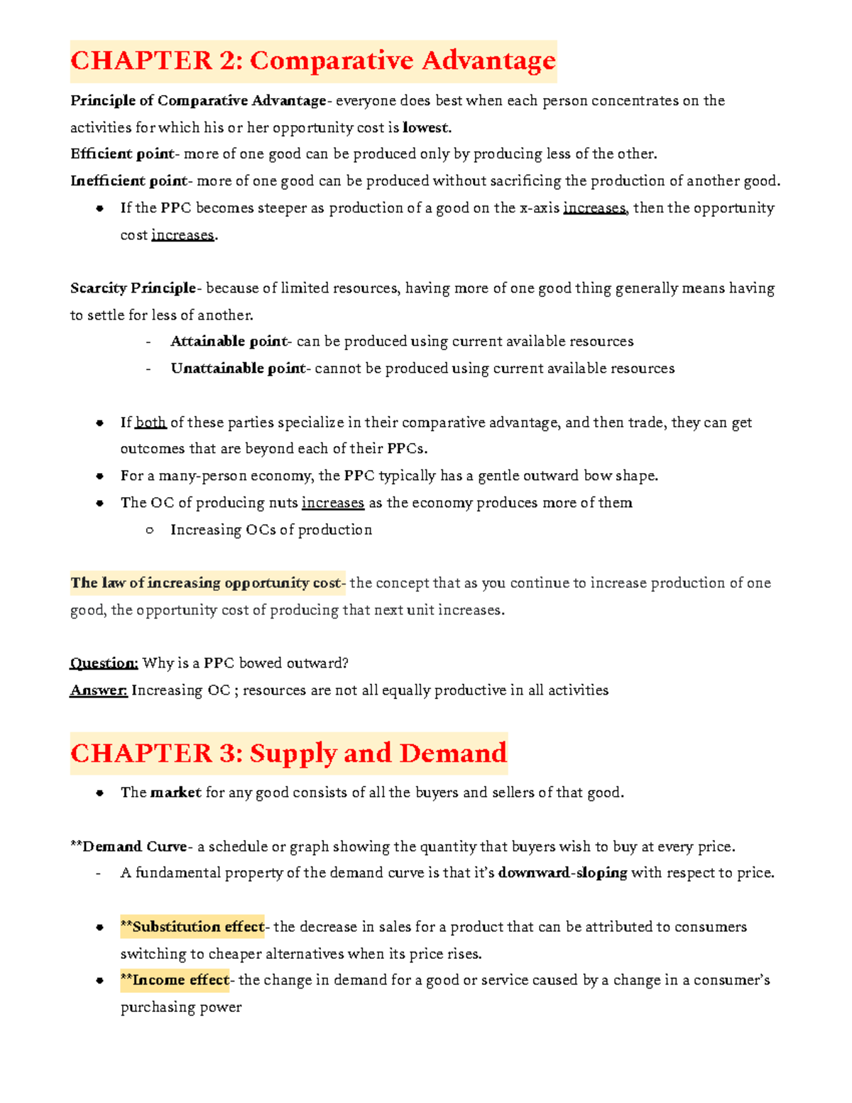ECON 1 Final Study Guide - CHAPTER 2: Comparative Advantage Principle of Comparative Advantage ...
