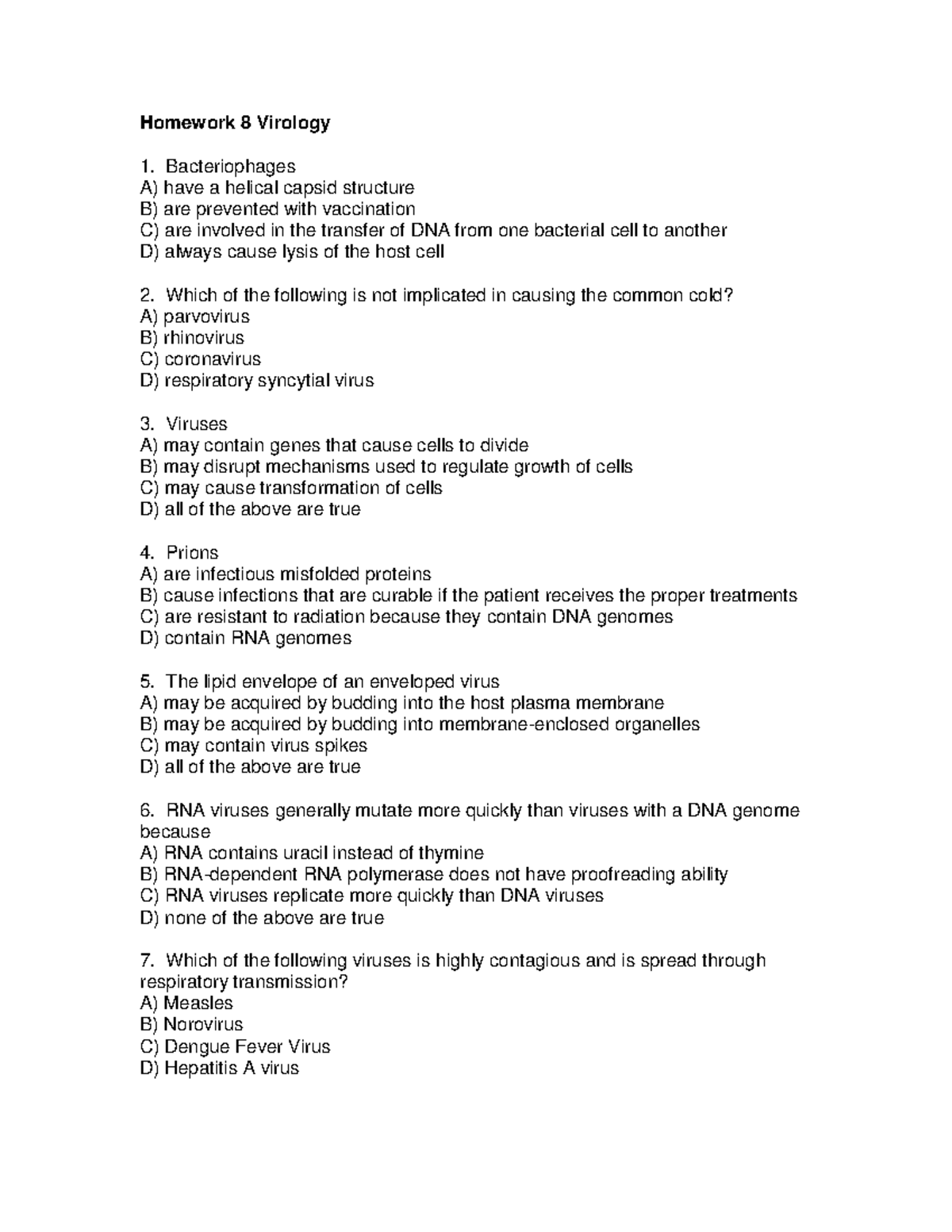 Homework Virology questions - Homework 8 Virology Bacteriophages A ...