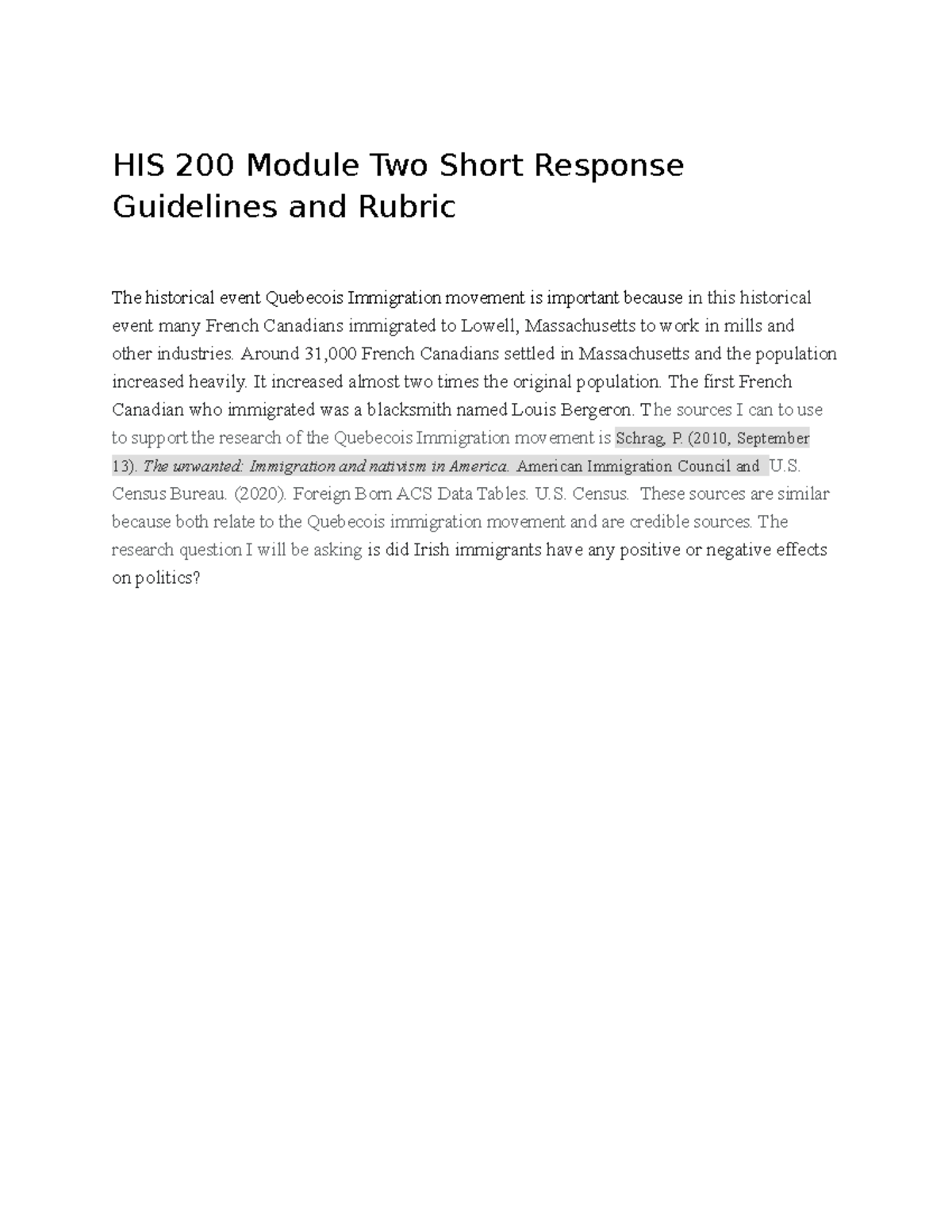HIS2002 - History 200 - HIS 200 Module Two Short Response Guidelines ...